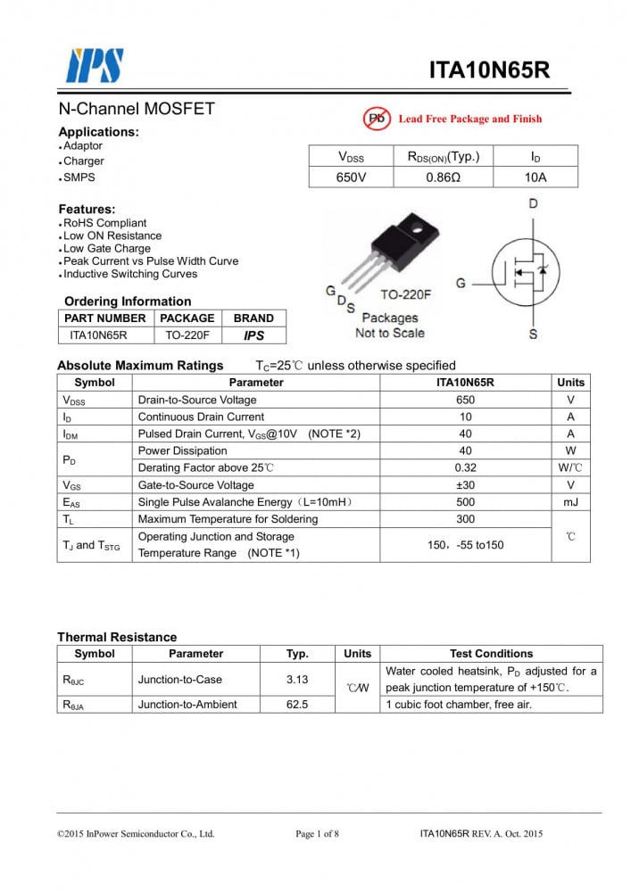 ITA10N65R datasheet page 1