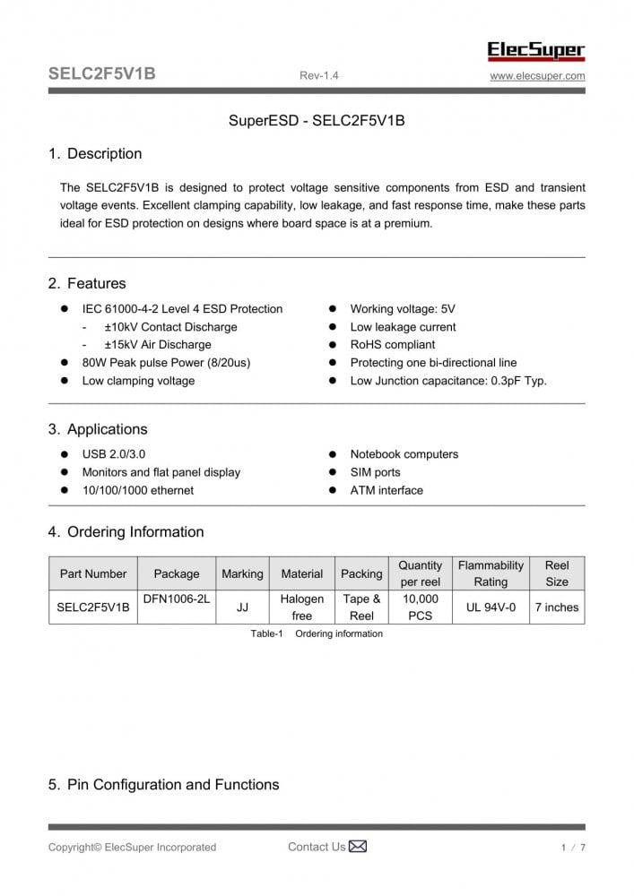 SELC2F5V1B datasheet page 1