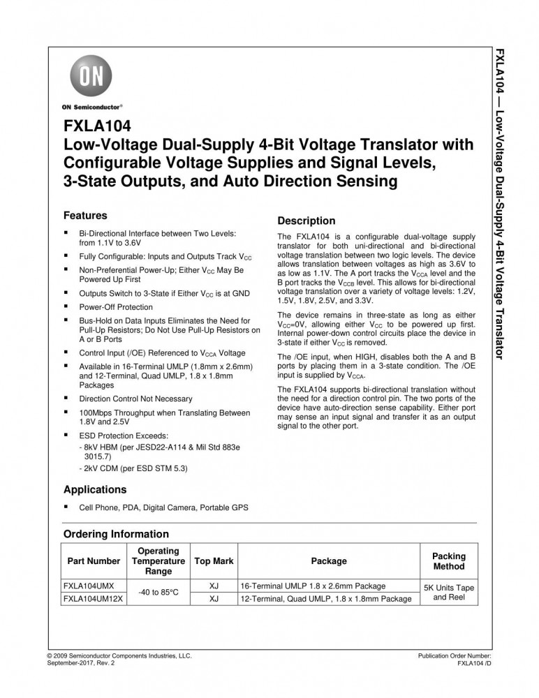 FXLA104 technical document page 2