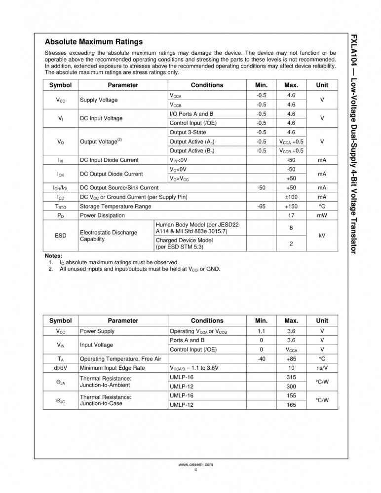 FXLA104 technical document page 5