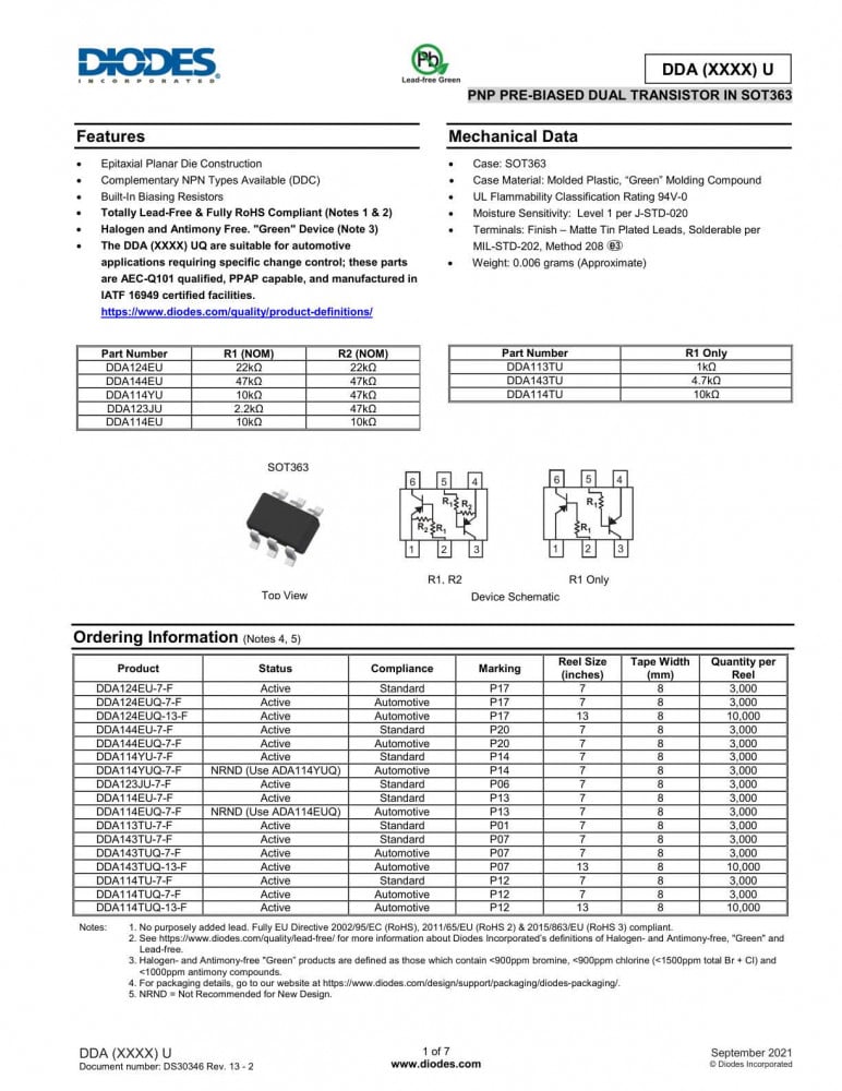 DDA114TU datasheet page 1