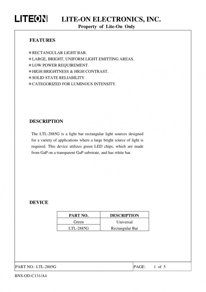LTL-2885G datasheet page 2