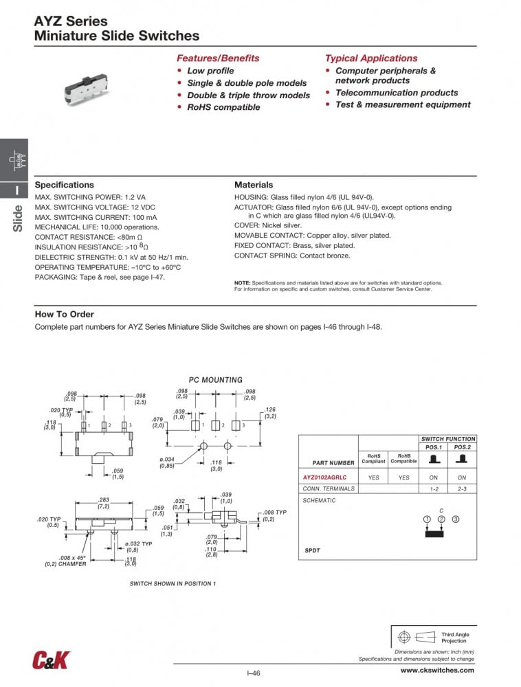 C&K AYZ Series datasheet page 1