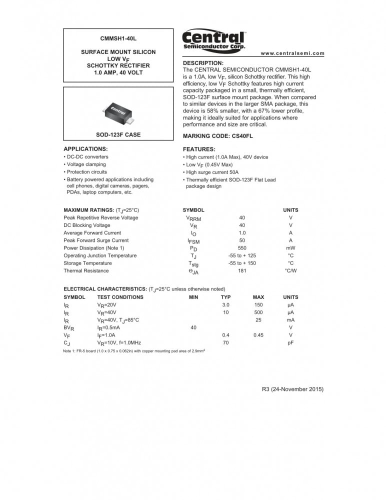 CMMSH1-40L TR PBFREE datasheet page 1