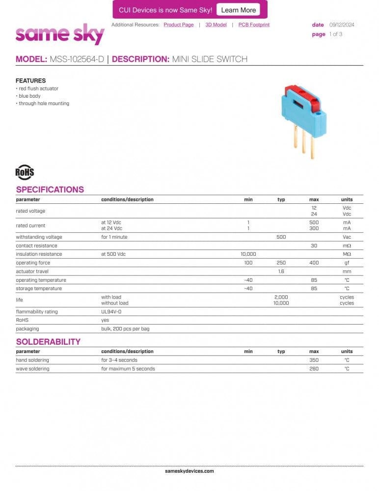 MSS-102564-D datasheet page 1