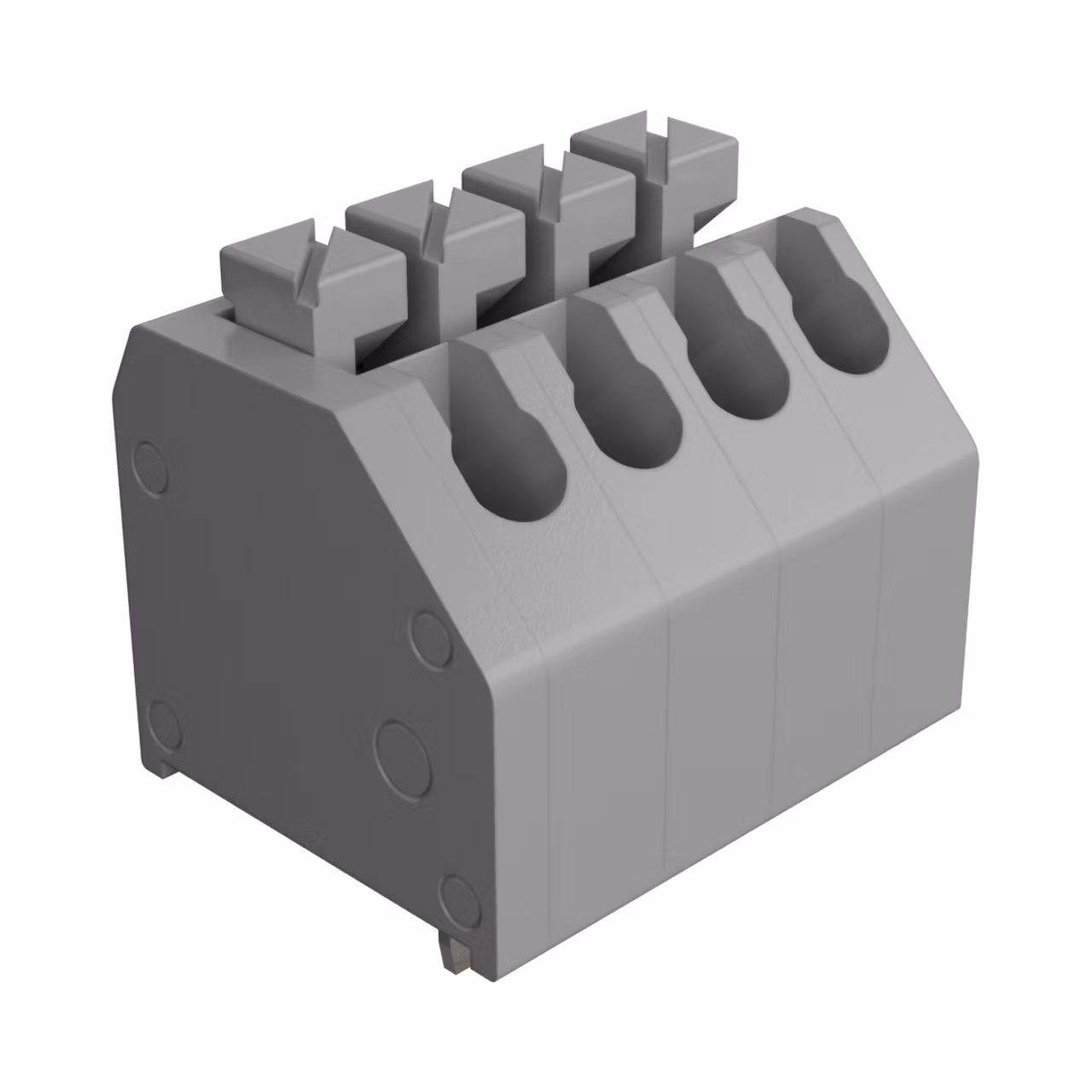 3.50mm Pitch, Eurostyle Fixed-Mount Push-Button Terminal Block, 45° Modular, 5A, 20-16 AWG, Light Gray, 4 Circuits for sale