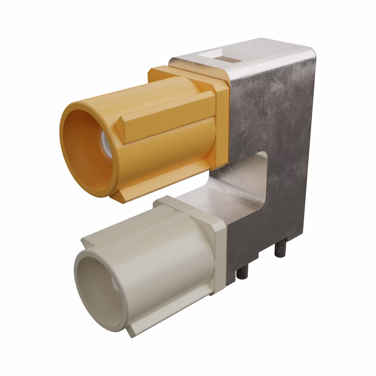 FAKRA Jack, Dual, Right-Angle, PCB Receptacle, Through Hole, Die Cast Body, Tin (Sn) Plated, Keying Code M (Pastel Orange) and Keying Code I (Beige), Tape and Reel, 50 Ohms for sale