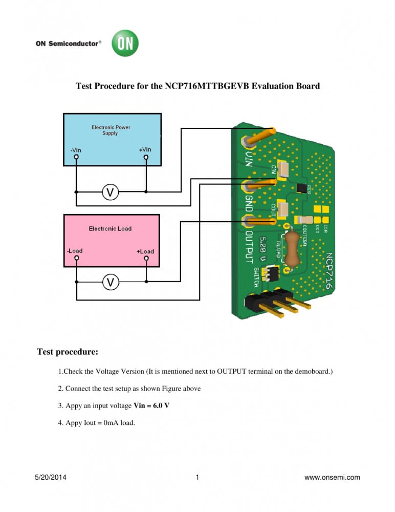 NCP716MTTBGEVB evaluation board test procedure page 1