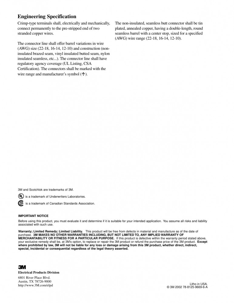 3M Scotchlok M14BCK technical document page 2