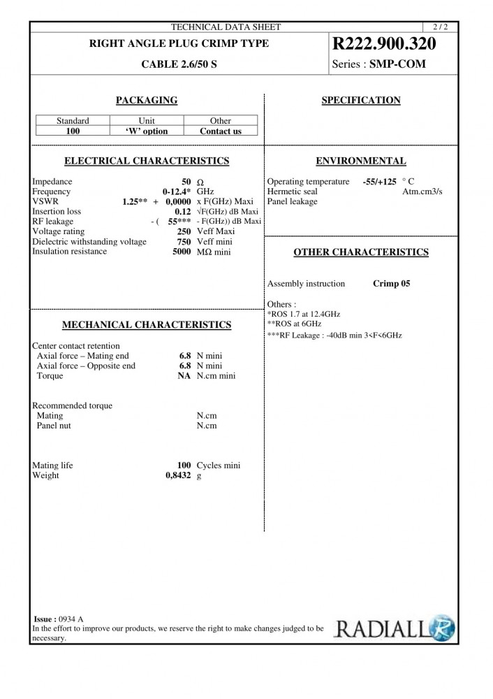 Radiall R222900320 technical datasheet page 2