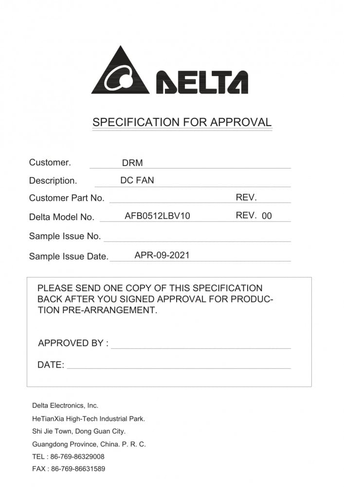 AFB0512LBV10 specification page 1