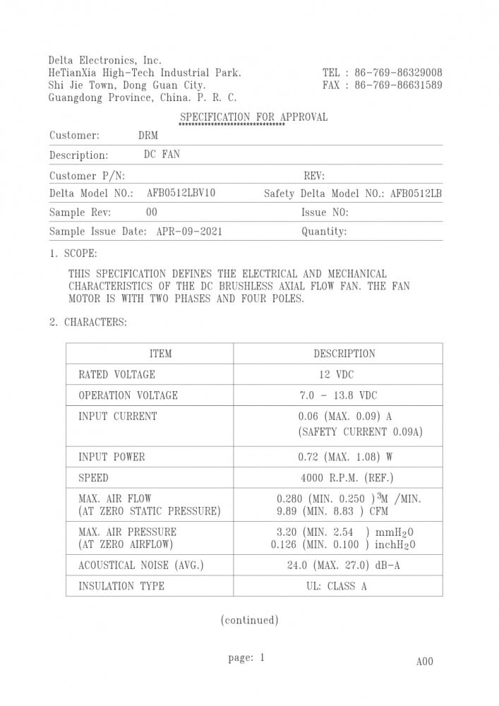 AFB0512LBV10 specification page 3
