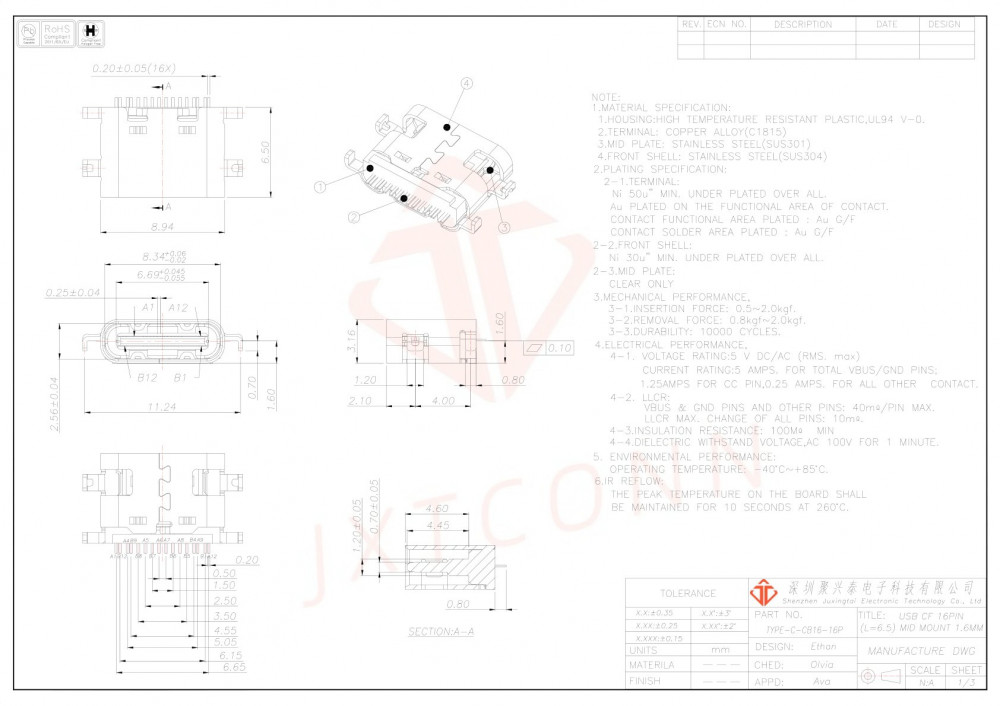 TYPE-C-CB16-16P technical drawing page 1