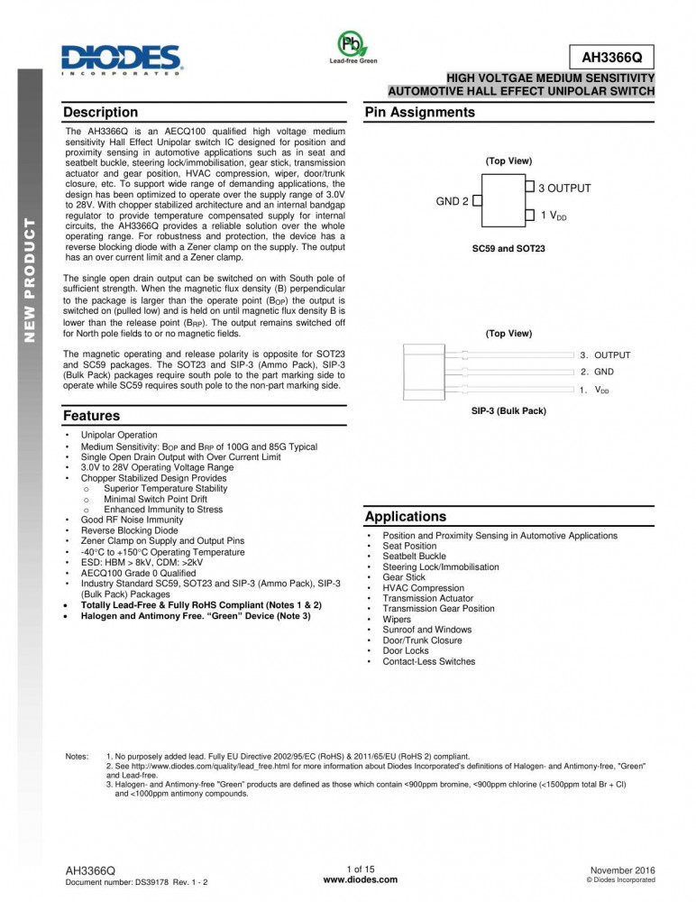AH3366Q technical document page 1