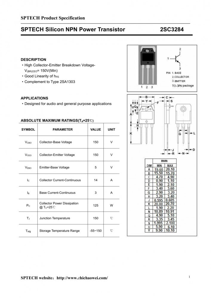 2SC3284 SPTECH datasheet page 1