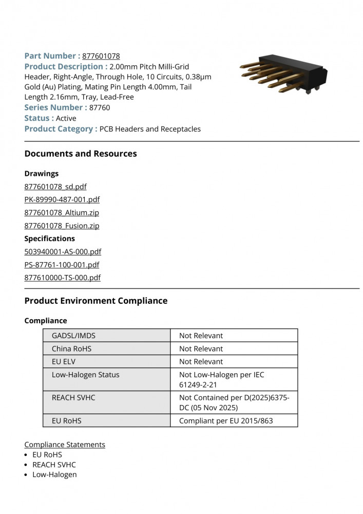 MOLEX 877601078 technical document preview, page 1