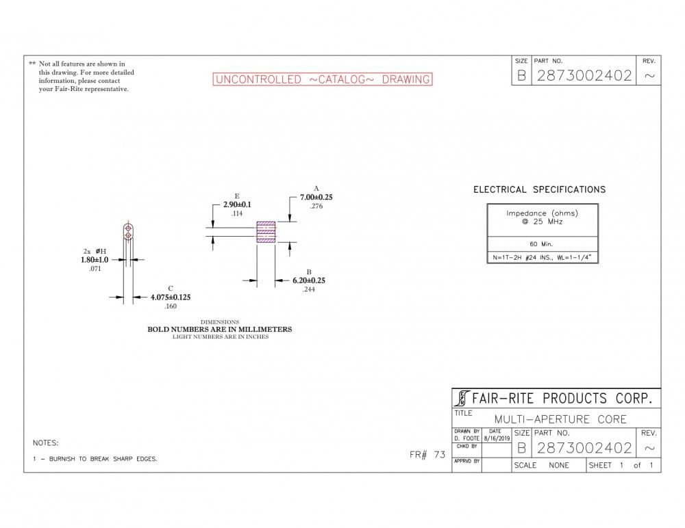 Fair-Rite 2873002402 technical drawing preview