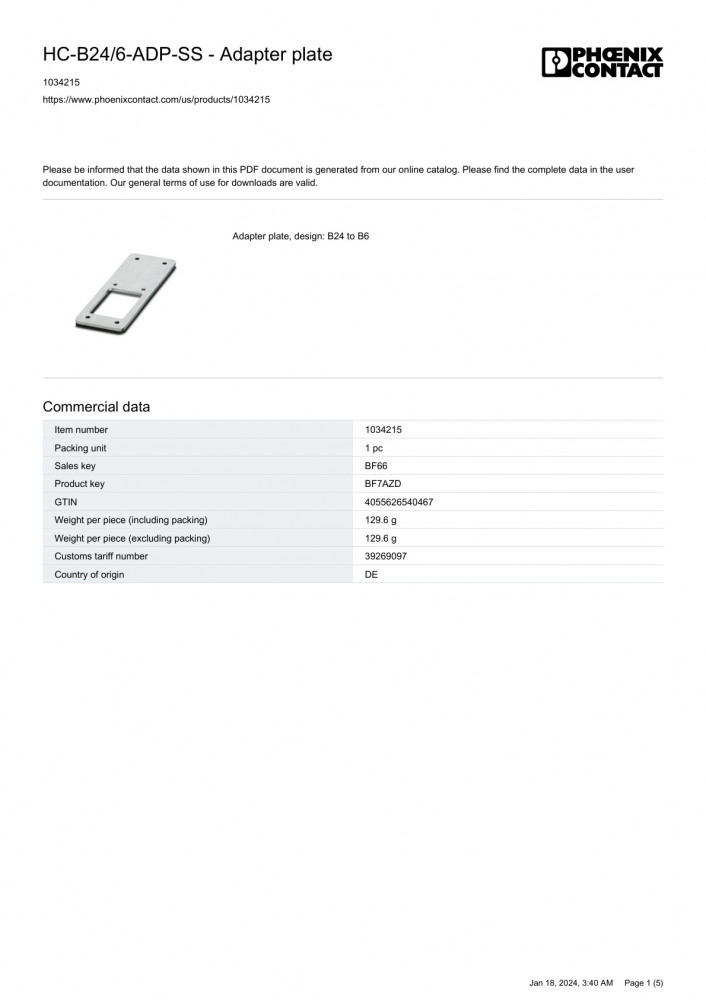 Phoenix Contact 1034215 technical document page 1