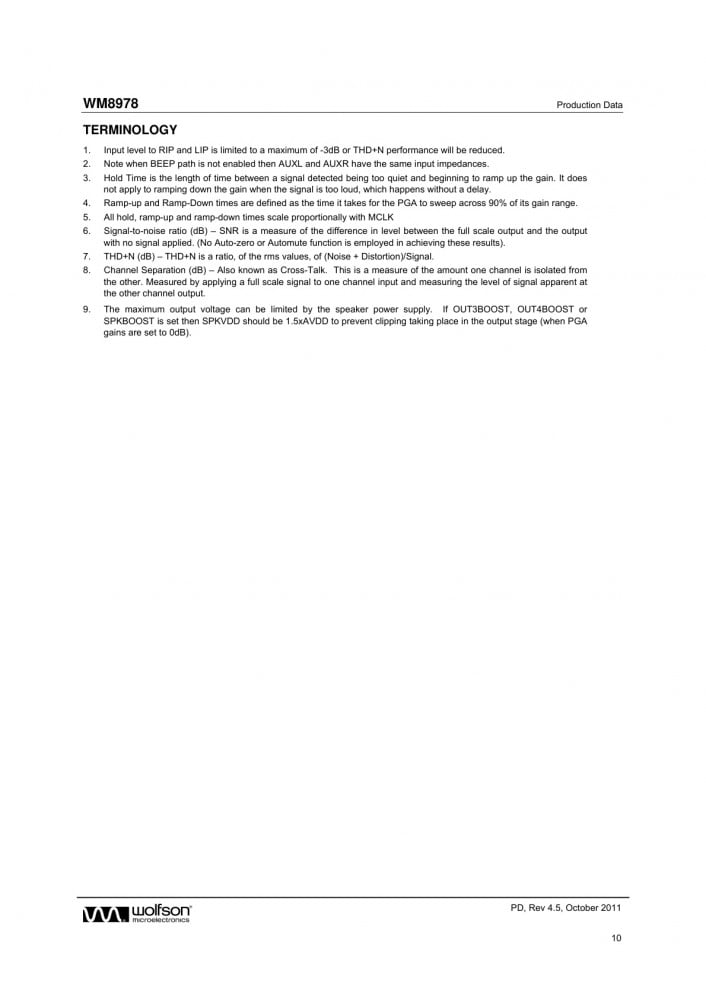 WM8978CGEFL/RV datasheet page 10