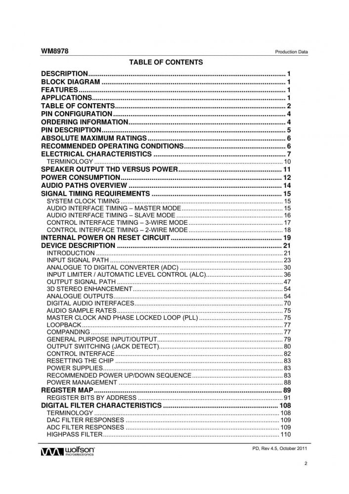WM8978CGEFL/RV datasheet page 2