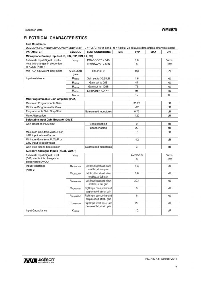 WM8978CGEFL/RV datasheet page 7