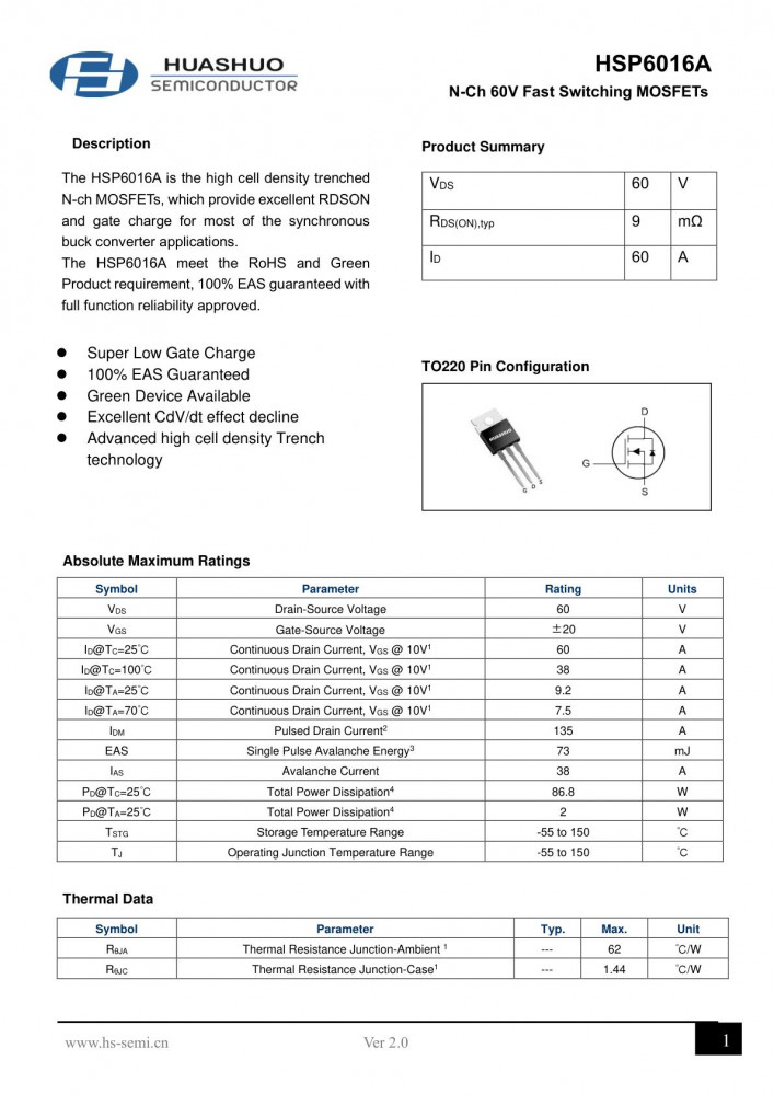 HSP6016A datasheet page 1