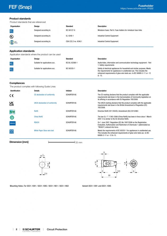 SCHURTER 0031.1095 datasheet page 2