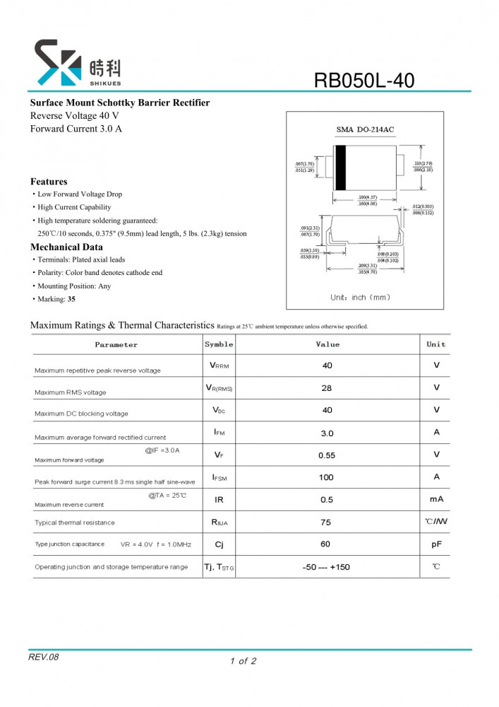 RB050L-40 datasheet page 1