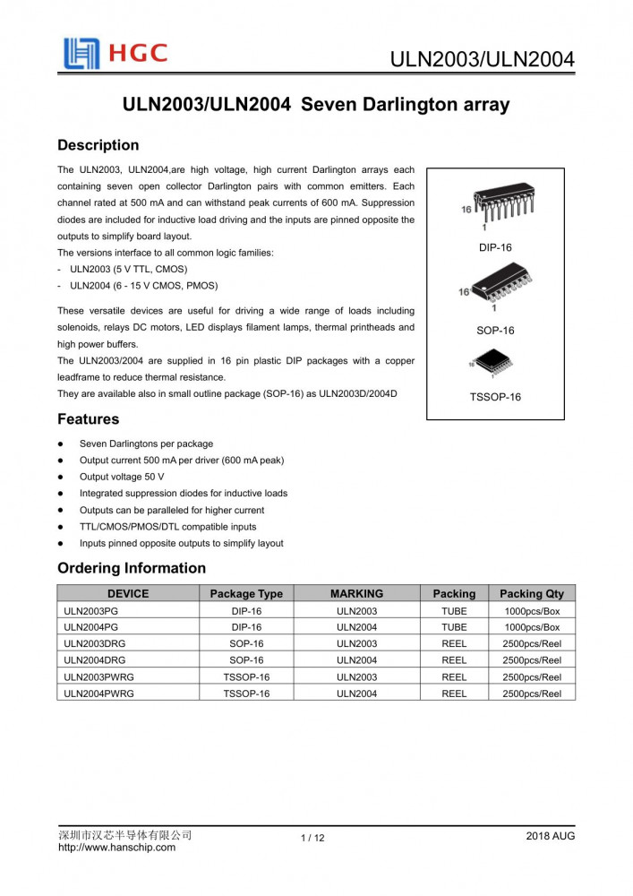 ULN2004DRG datasheet page 1