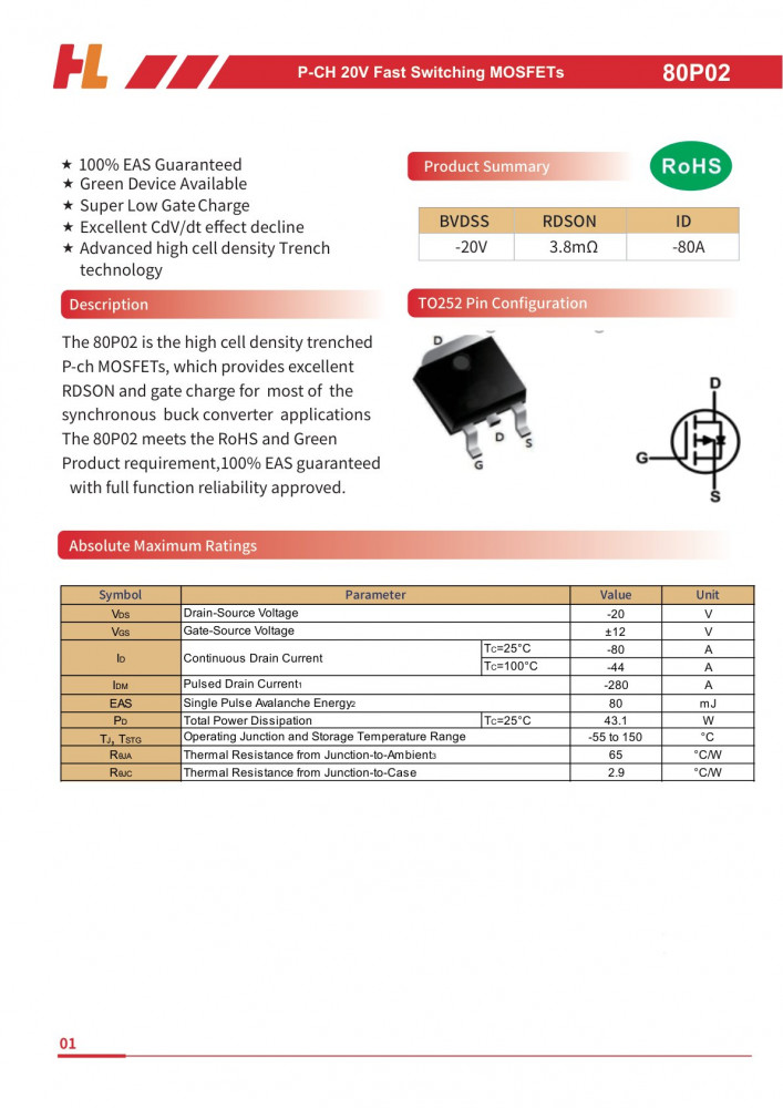 HL 80P02 datasheet page 1