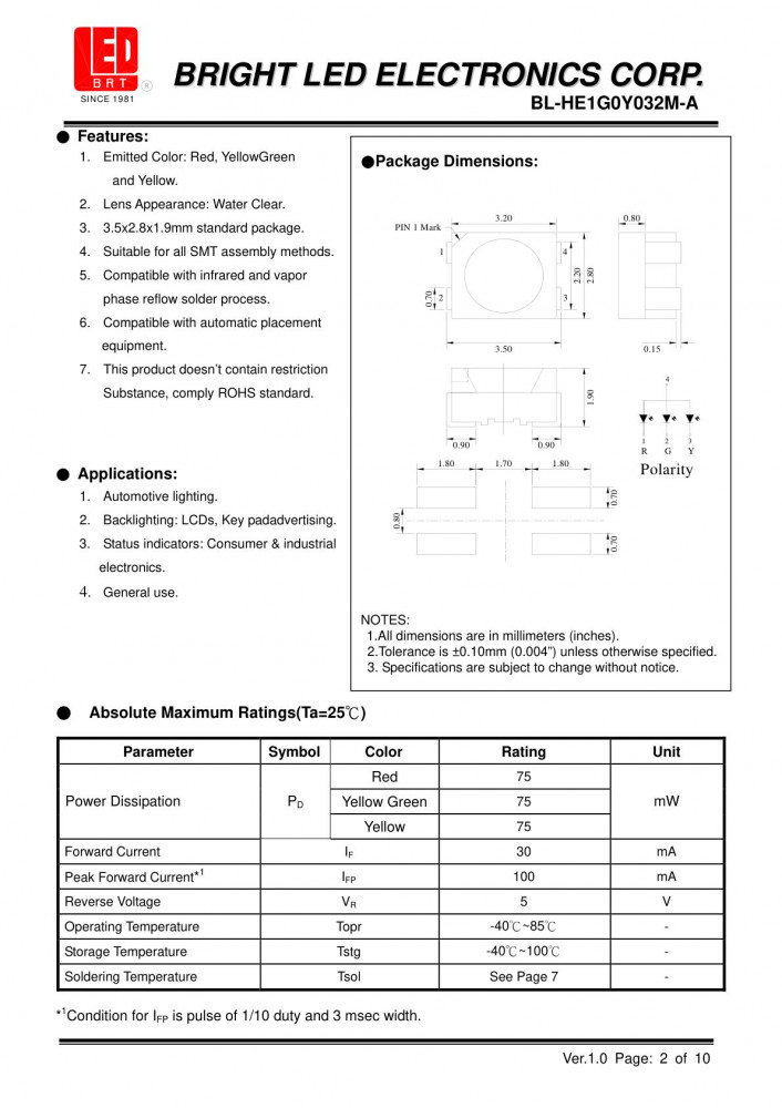 BL-HE1G0Y032M-A datasheet page 1
