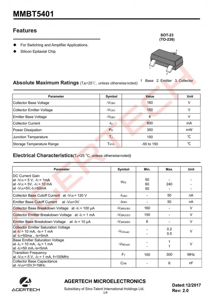 MMBT5401 datasheet page 1