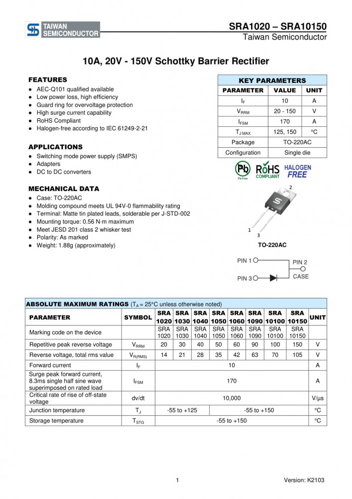 SRA1030 datasheet page 1