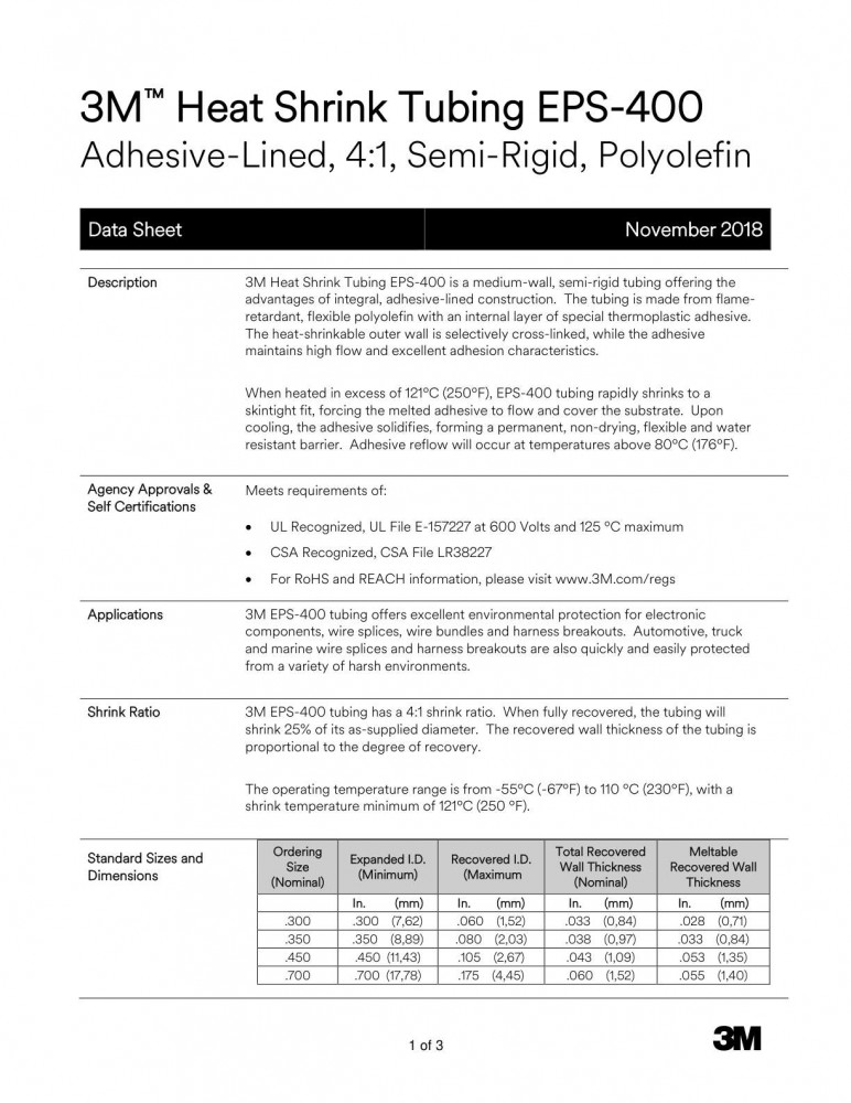 3M EPS-400 technical data sheet page 1