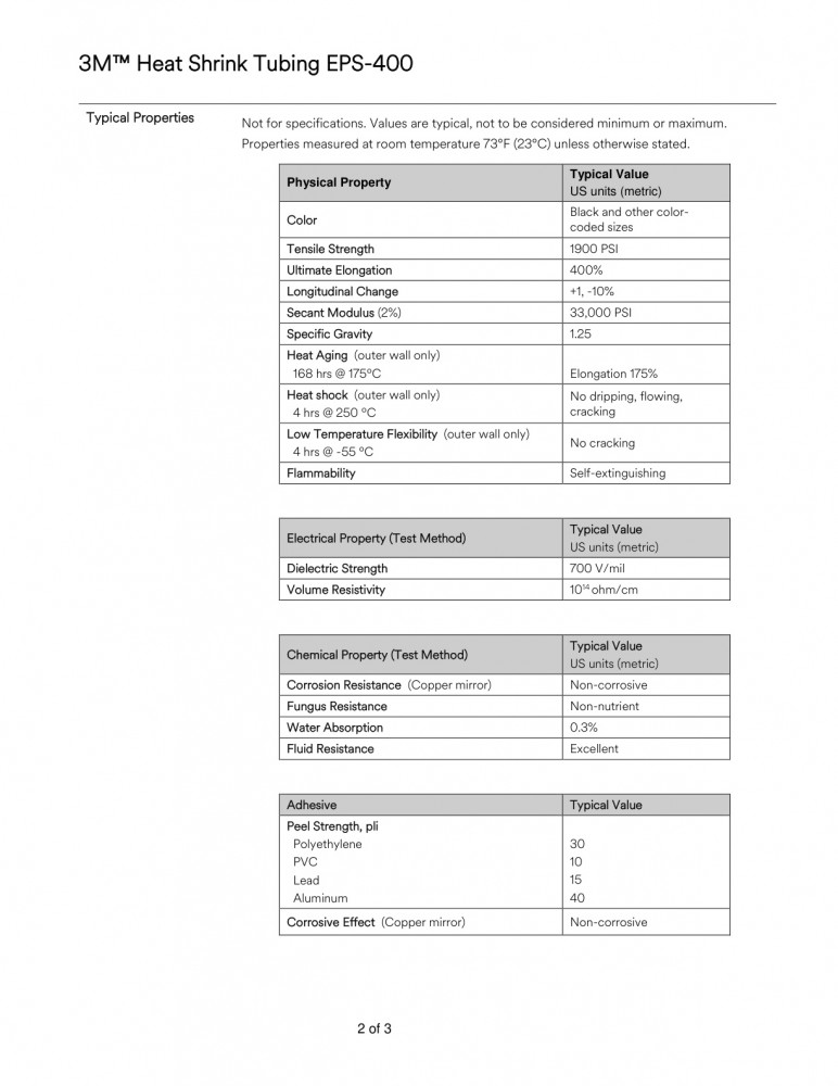3M EPS-400 technical data sheet page 2