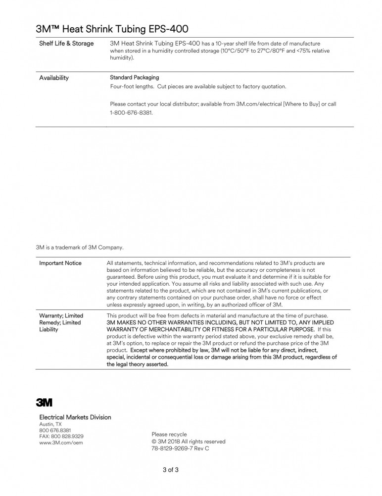 3M EPS-400 technical data sheet page 3