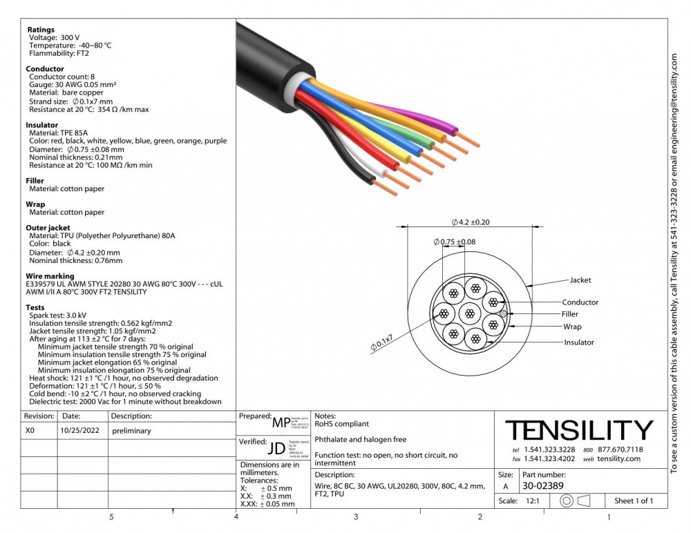 Technical drawing for Tensility 30-02389 cable