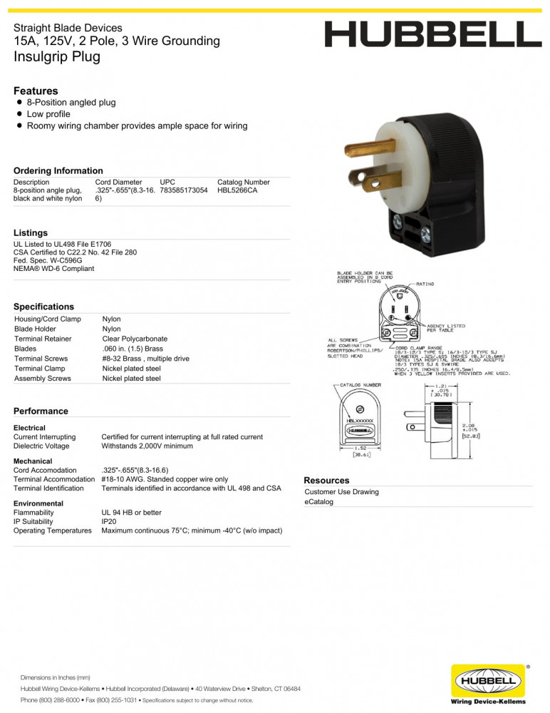HBL5266CA product document image