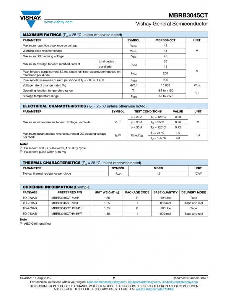 MBRB3045CT datasheet page 2