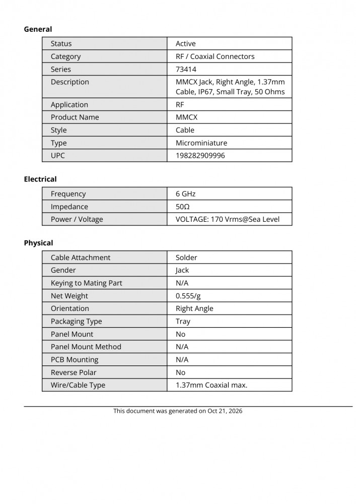 Technical document image 2 for MOLEX 734140391