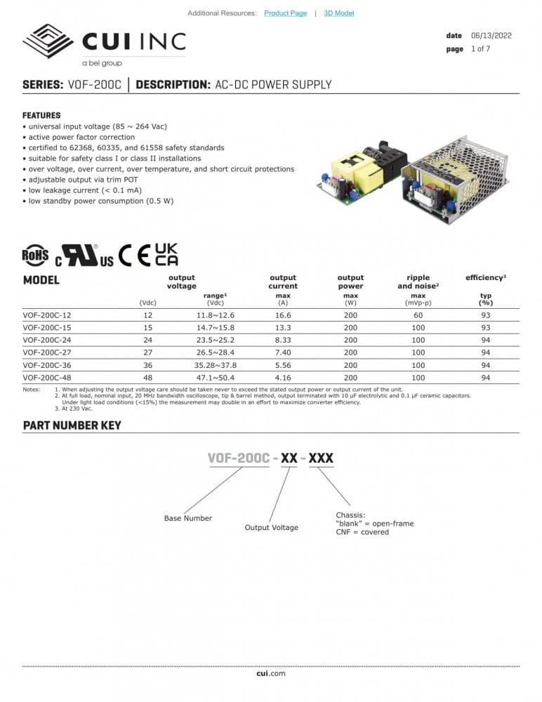 VOF-200C datasheet page 1