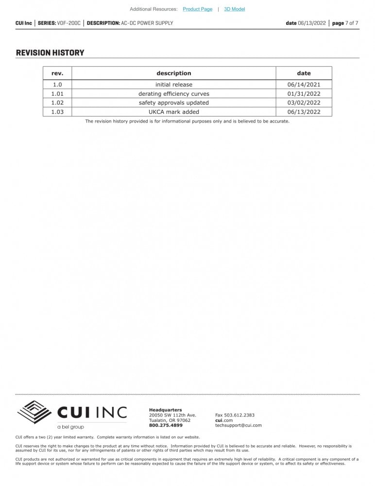 VOF-200C datasheet page 7