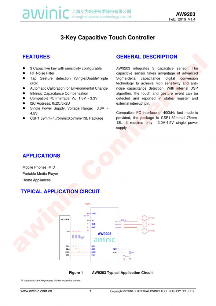 AW9203CSR datasheet page 1