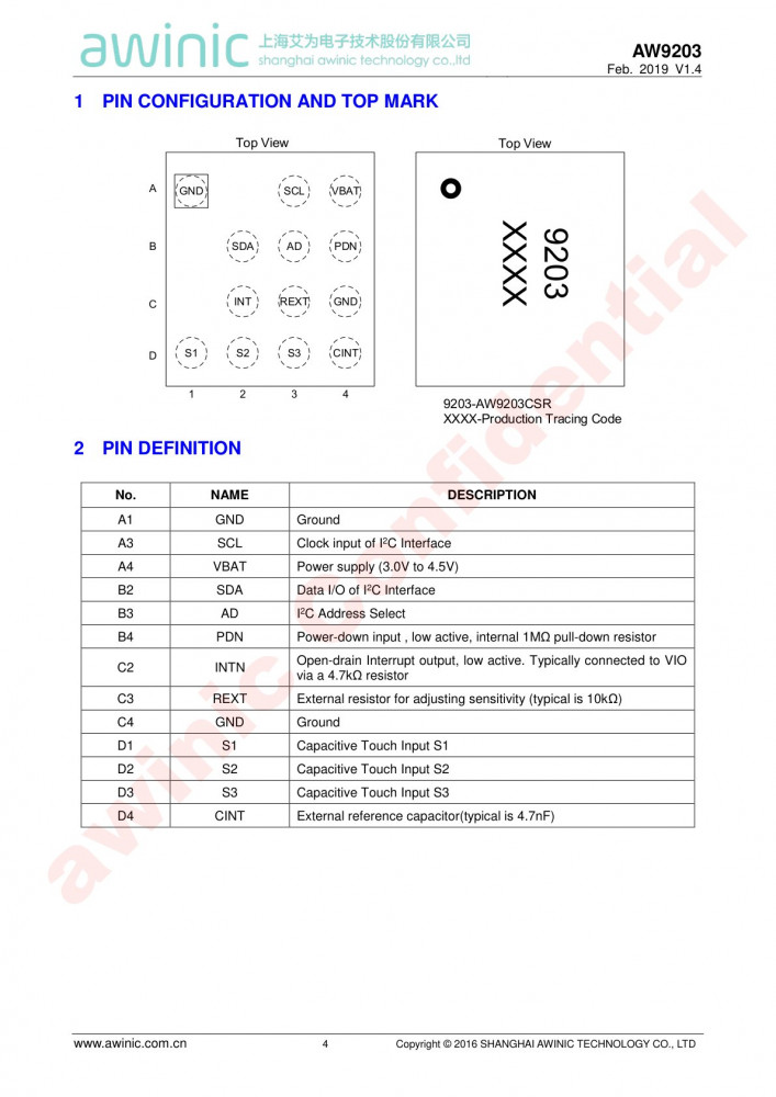 AW9203CSR datasheet page 4