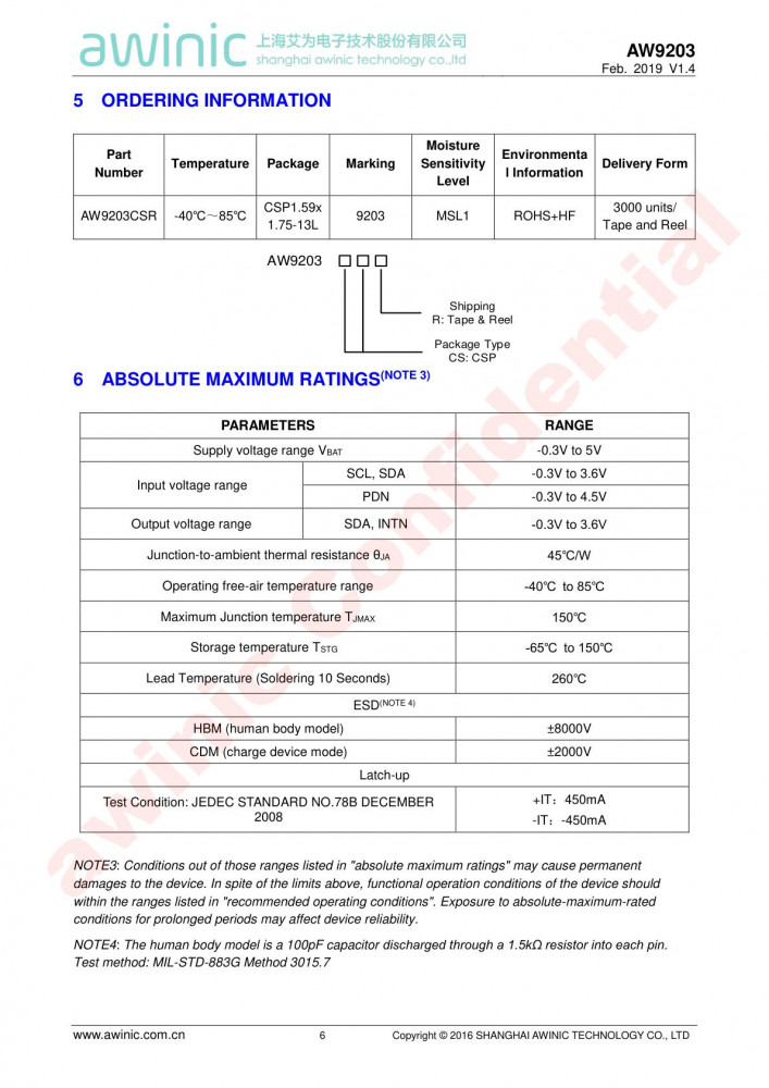 AW9203CSR datasheet page 6
