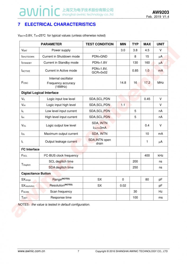 AW9203CSR datasheet page 7