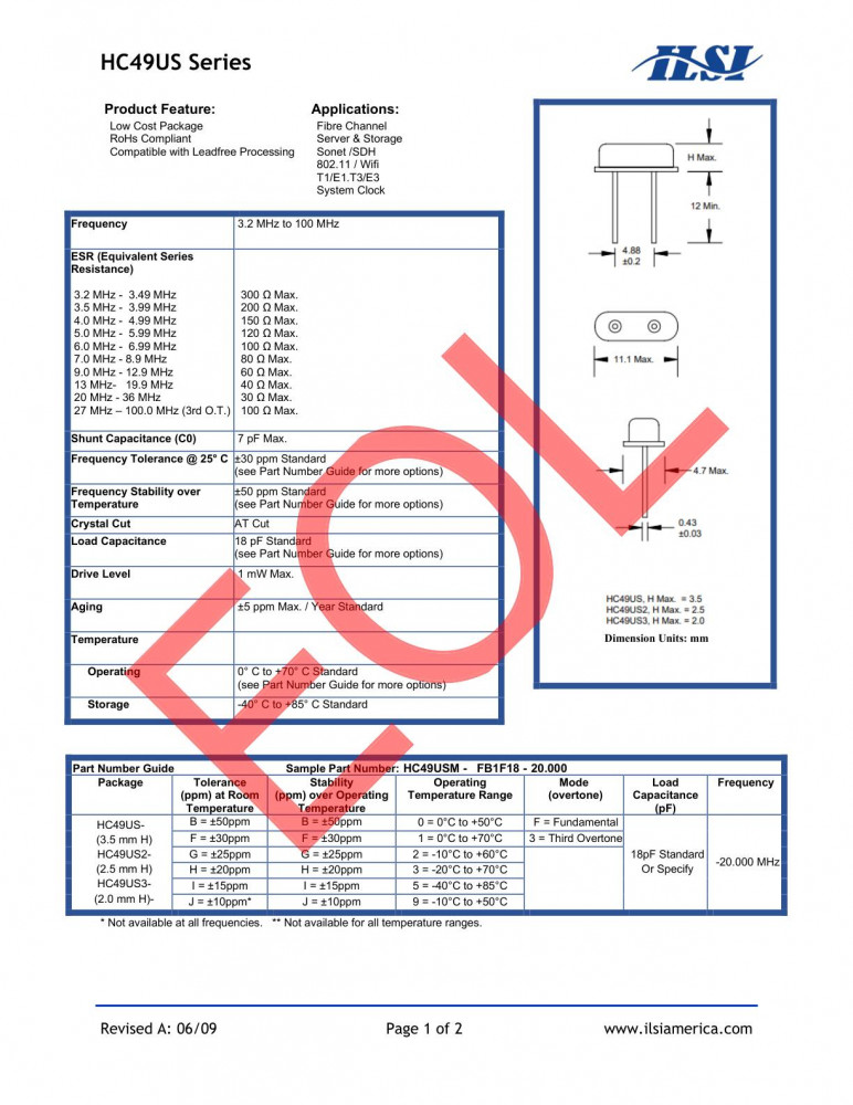 HC49US crystal product document page 1