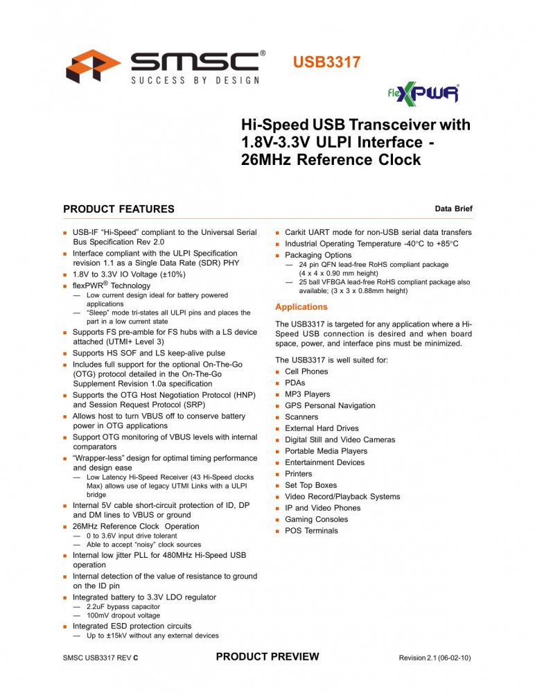 USB3317 product documentation page 1