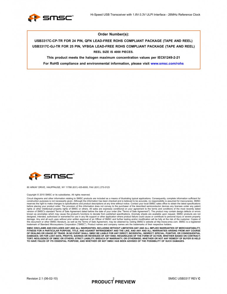 USB3317 product documentation page 2