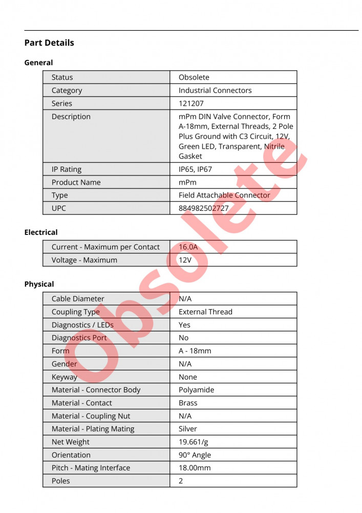 Molex S28 DIN valve connector packaging specification, page image 2